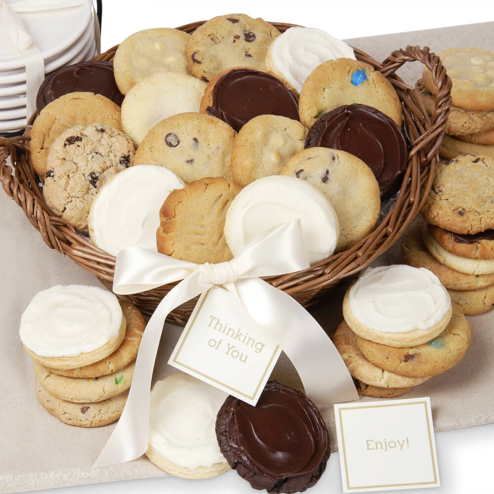 Round Wicker Cookie Basket | Assorted Gourmet Cookies Gift | Cookie ...