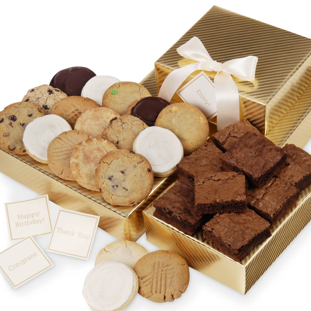Golden Elegance Bakery Duo | Gourmet Cookies & Brownies Gift | Cookie ...